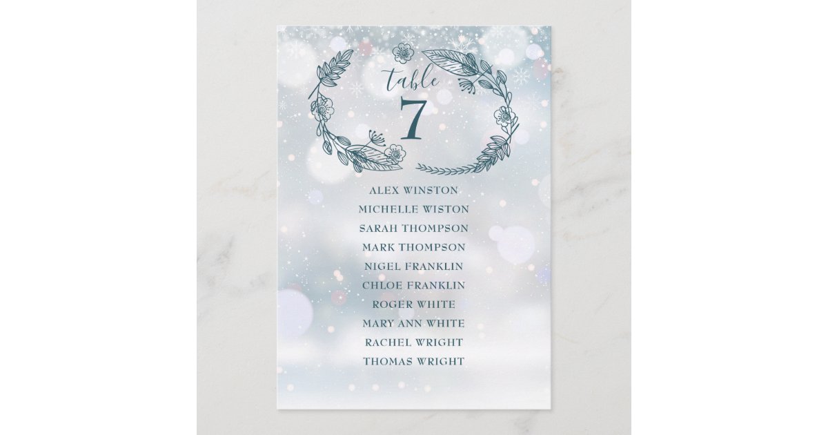 Winter Snowflake Seating Chart Table Number | Zazzle