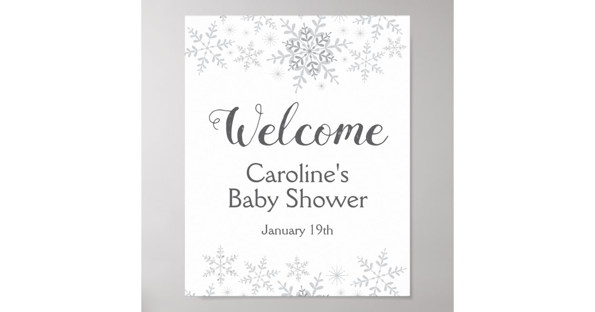 Winter Snowflake Silver Baby Shower Welcome Sign | Zazzle