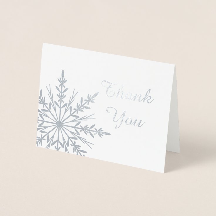 Winter Snowflake Thank You Note Foil Card | Zazzle