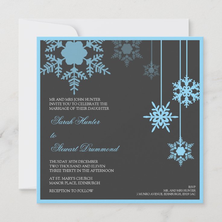 Winter Snowflake Wedding Invitation - blue | Zazzle