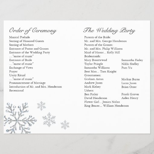 Winter Snowflake Wedding Program | Zazzle