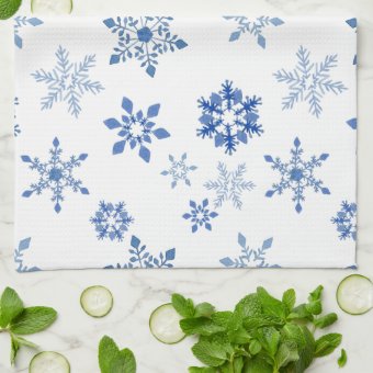 Winter snowflakes blue watercolor kitchen towel | Zazzle