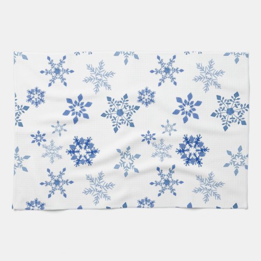 Winter snowflakes blue watercolor kitchen towel | Zazzle