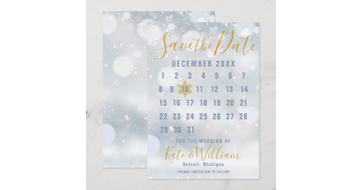 Winter Snowflakes Calendar Save the Date Invitation | Zazzle