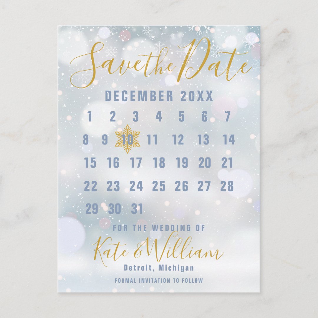 Winter Snowflakes Calendar Save the Date Postcard | Zazzle