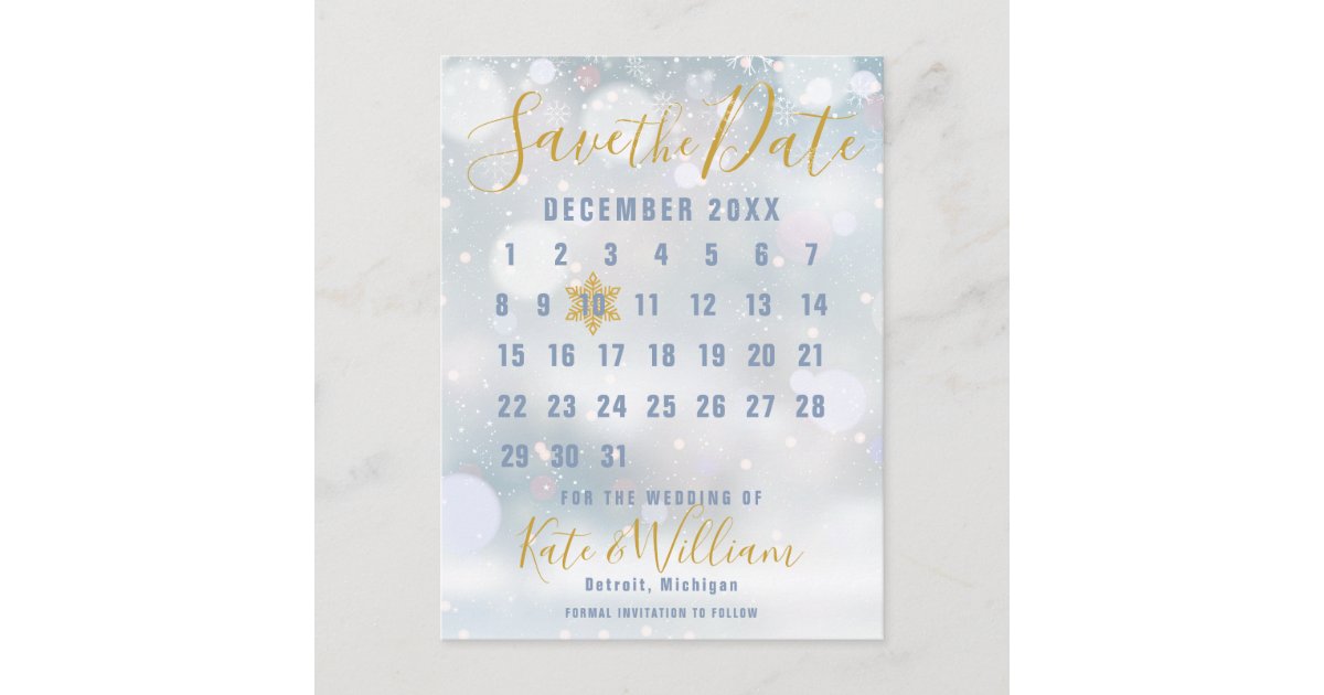 Winter Snowflakes Calendar Save the Date Postcard | Zazzle
