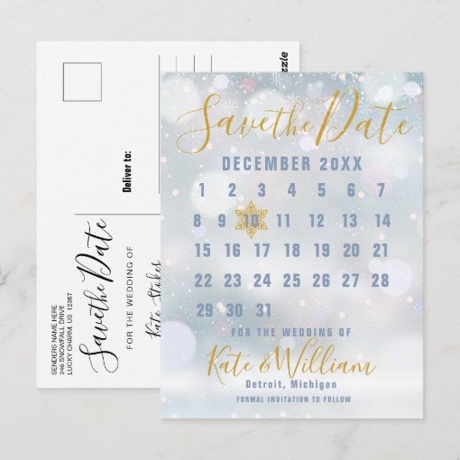 Winter Snowflakes Calendar Save the Date Postcard | Zazzle