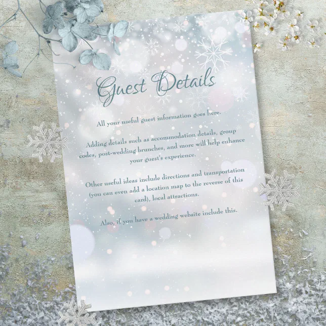 Winter Snowflakes Guest Information Details Enclosure Card | Zazzle
