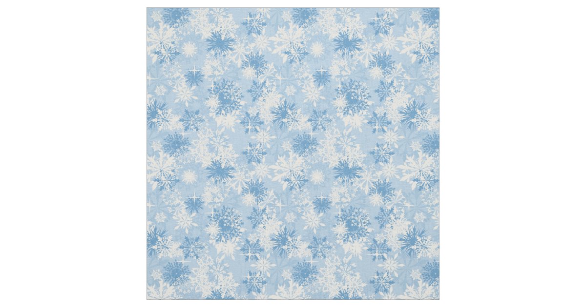 Winter snowflakes pattern on blue fabric | Zazzle