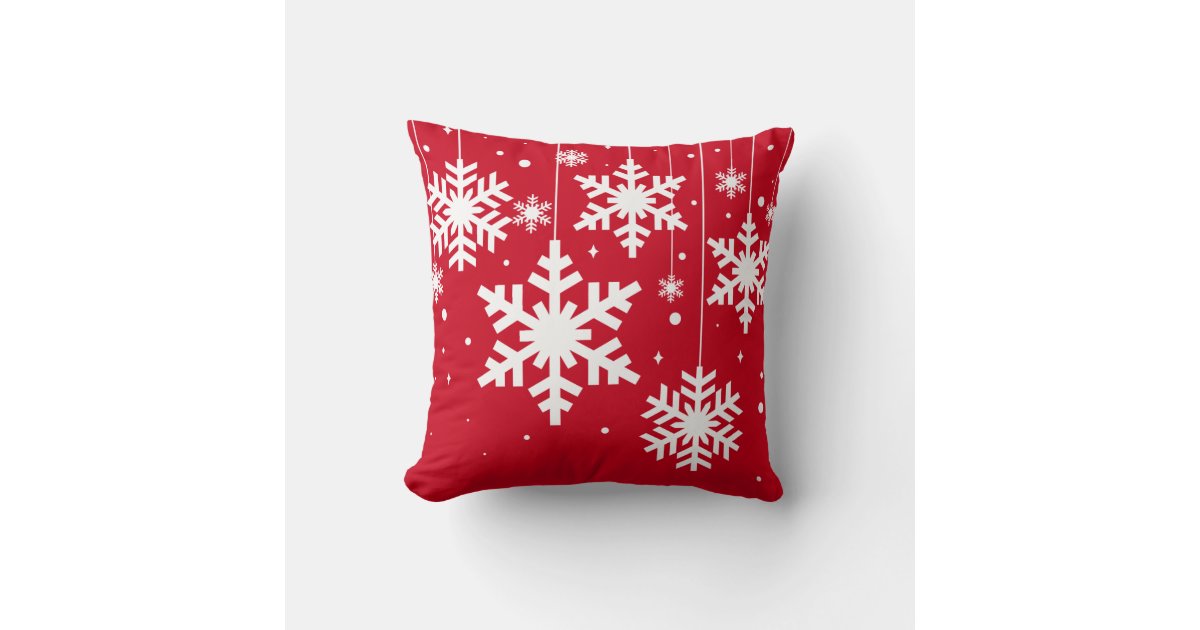 Winter Snowflakes Red Throw Pillow | Zazzle