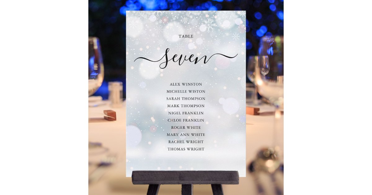 Winter Snowflakes Table Number Seating Chart | Zazzle