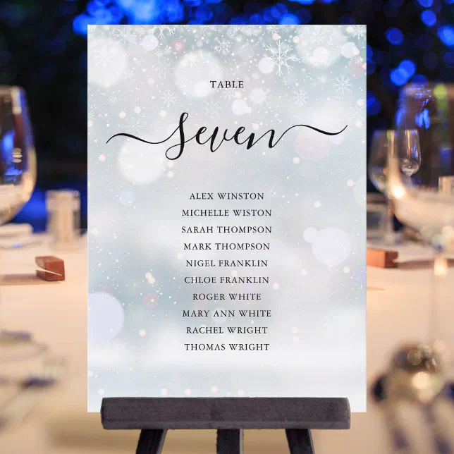Winter Snowflakes Table Number Seating Chart | Zazzle