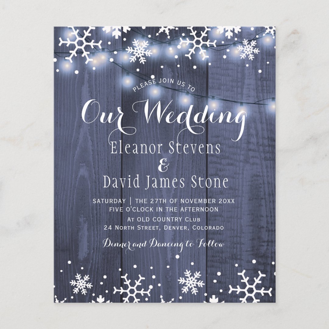 Winter snowflakes winter budget wedding invitation | Zazzle