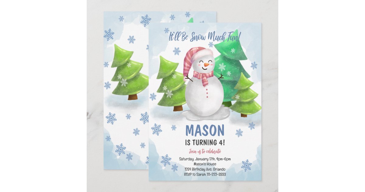 Winter Snowman Snowflake Birthday Invitation | Zazzle