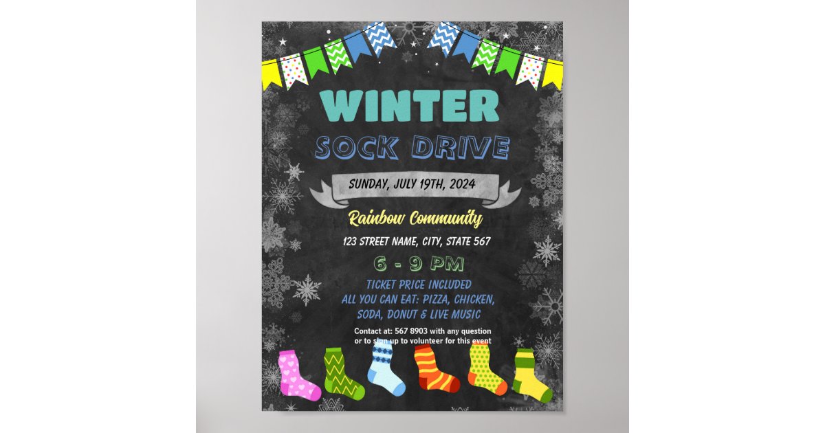 Winter Sock Drive Flyer Template Poster | Zazzle