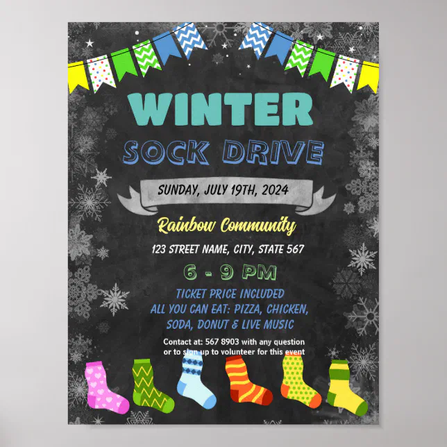 Winter Sock Drive Flyer Template Poster | Zazzle