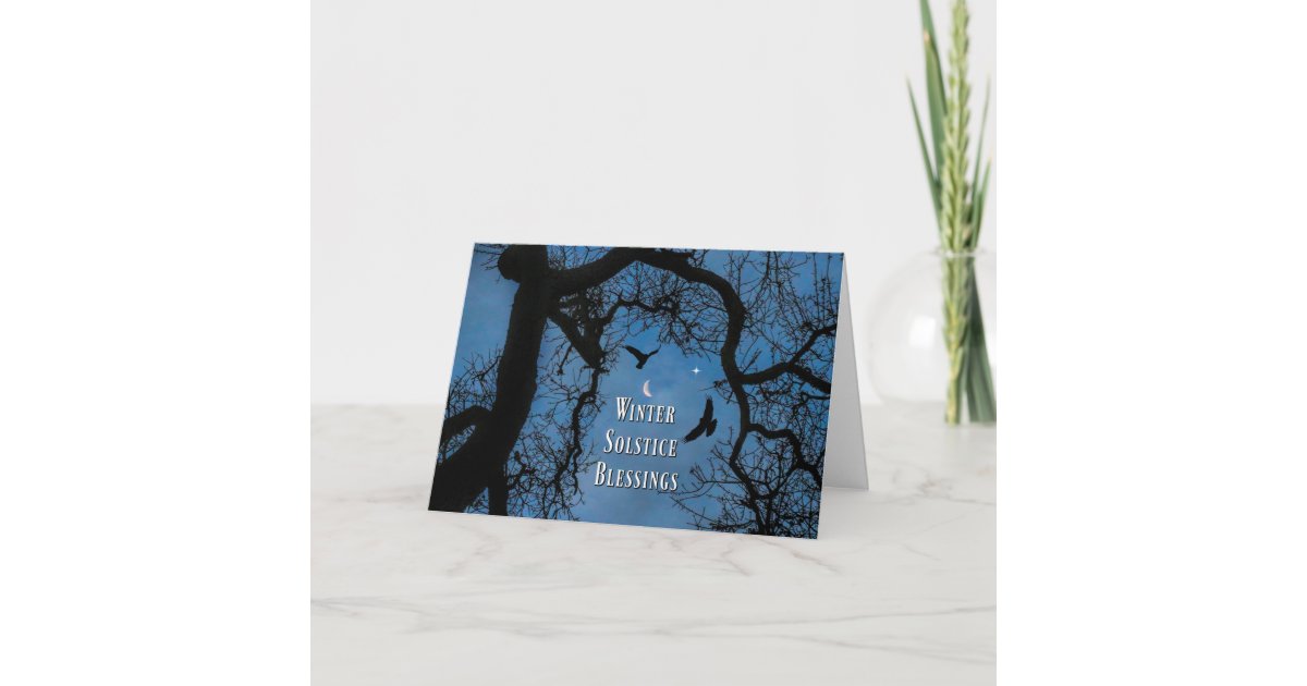 Winter Solstice Blessings Raven Moon and Oak Tree Card | Zazzle