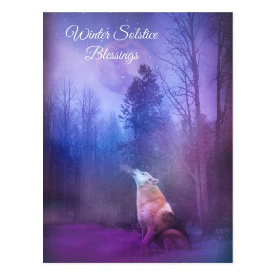Winter Solstice Blessings Wolf and Snow Postcard | Zazzle.com