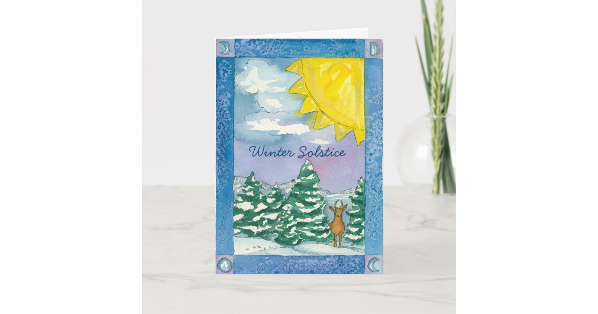 Winter Solstice Deer Snow Landscape Watercolor Holiday Card | Zazzle