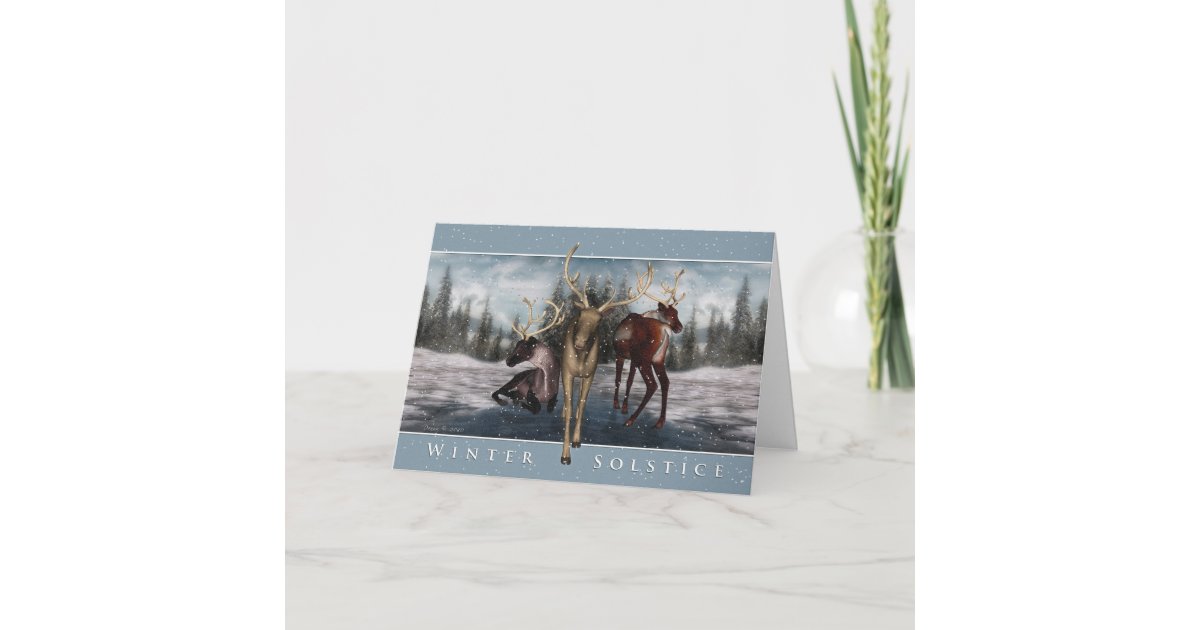 Winter Solstice - Deer Winter Scene Holiday Card | Zazzle