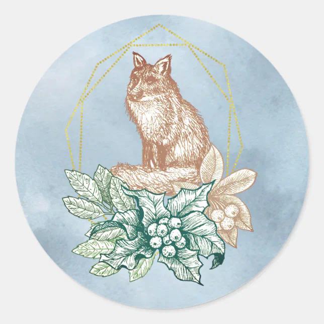 Winter Solstice Floral Fox Classic Round Sticker | Zazzle