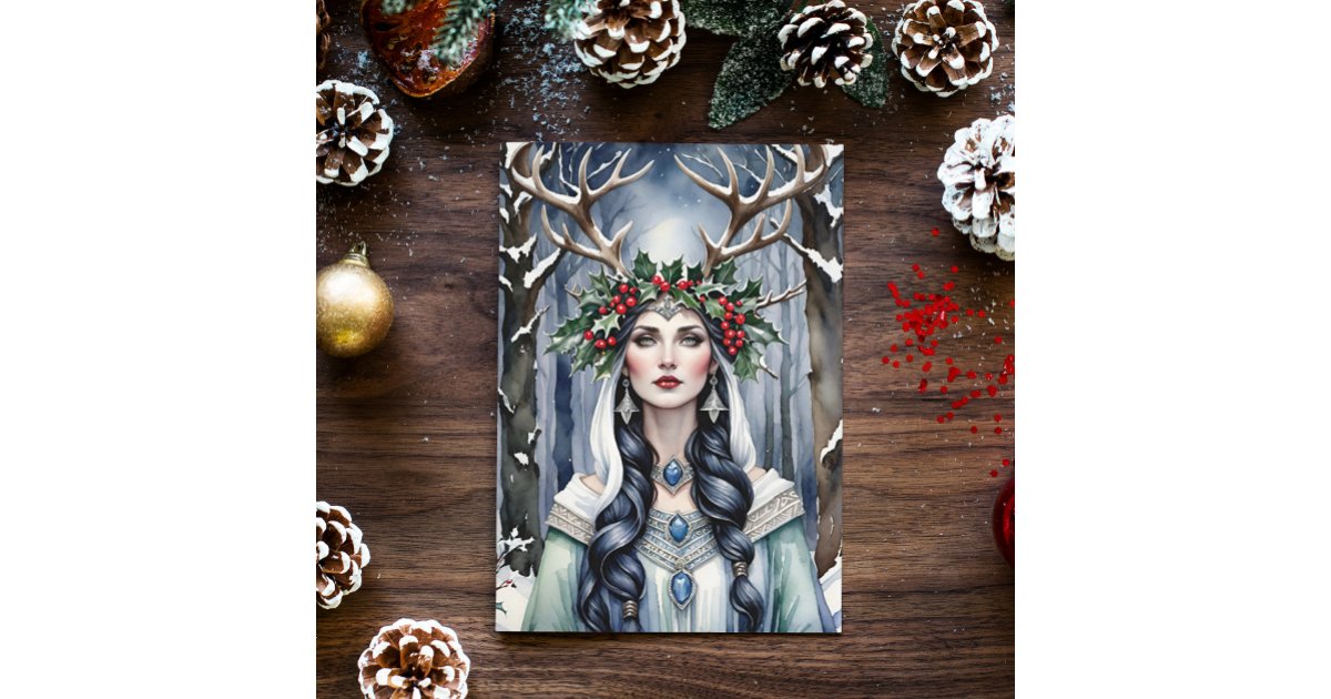 Winter Solstice Goddess in the Forest Holiday Card | Zazzle