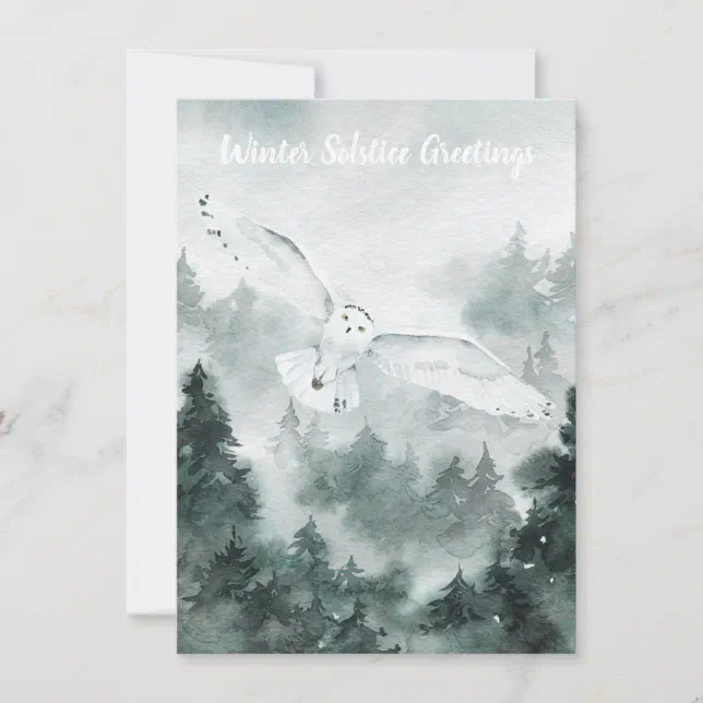 Winter Solstice Greeting Woodland Forest White Owl Card | Zazzle