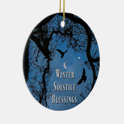 Winter Solstice Holiday Ornament with Ravens | Zazzle