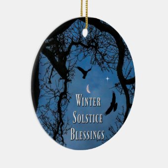 Winter Solstice Holiday Ornament with Ravens | Zazzle