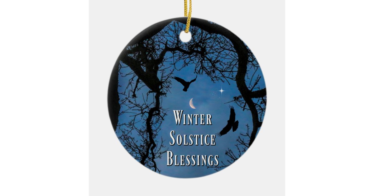 Winter Solstice Holiday Ornament with Ravens | Zazzle