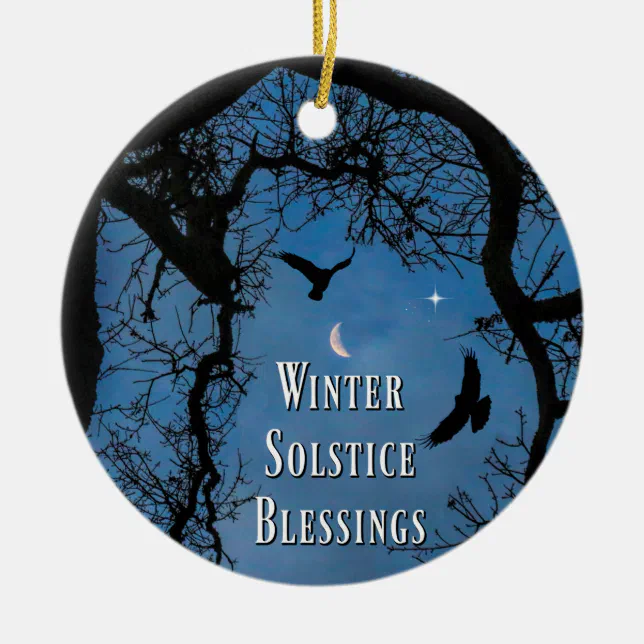 Winter Solstice Holiday Ornament with Ravens | Zazzle