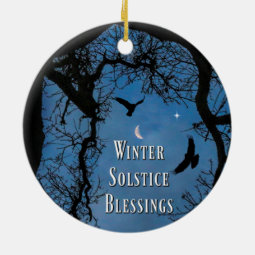 Winter Solstice Holiday Ornament with Ravens | Zazzle