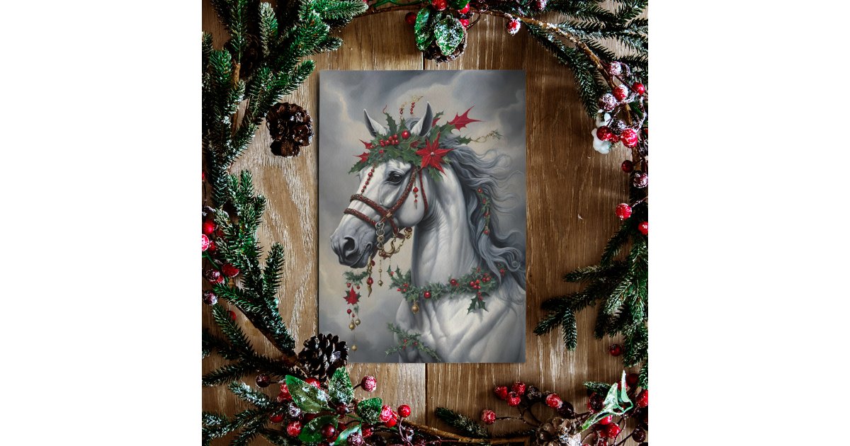 Winter Solstice Horse Yule White Mare Holiday Card | Zazzle