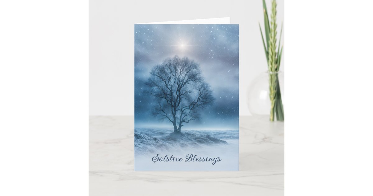Winter Solstice Pretty Tree in the Night with Snow Card | Zazzle