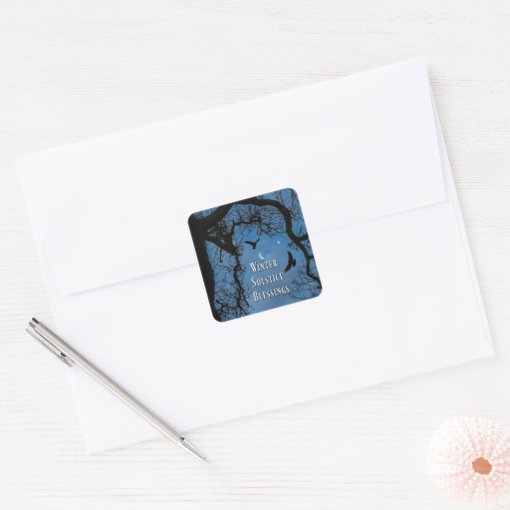 Winter Solstice Raven and Moon Square Sticker | Zazzle