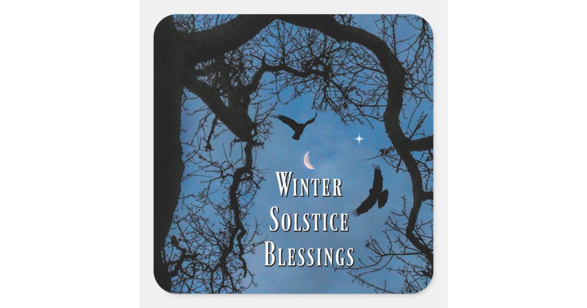 Winter Solstice Raven and Moon Square Sticker | Zazzle