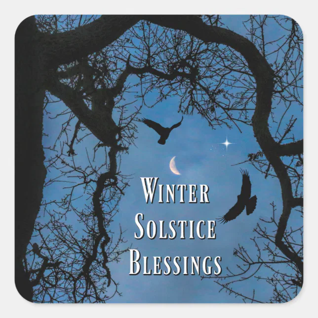 Winter Solstice Raven and Moon Square Sticker | Zazzle