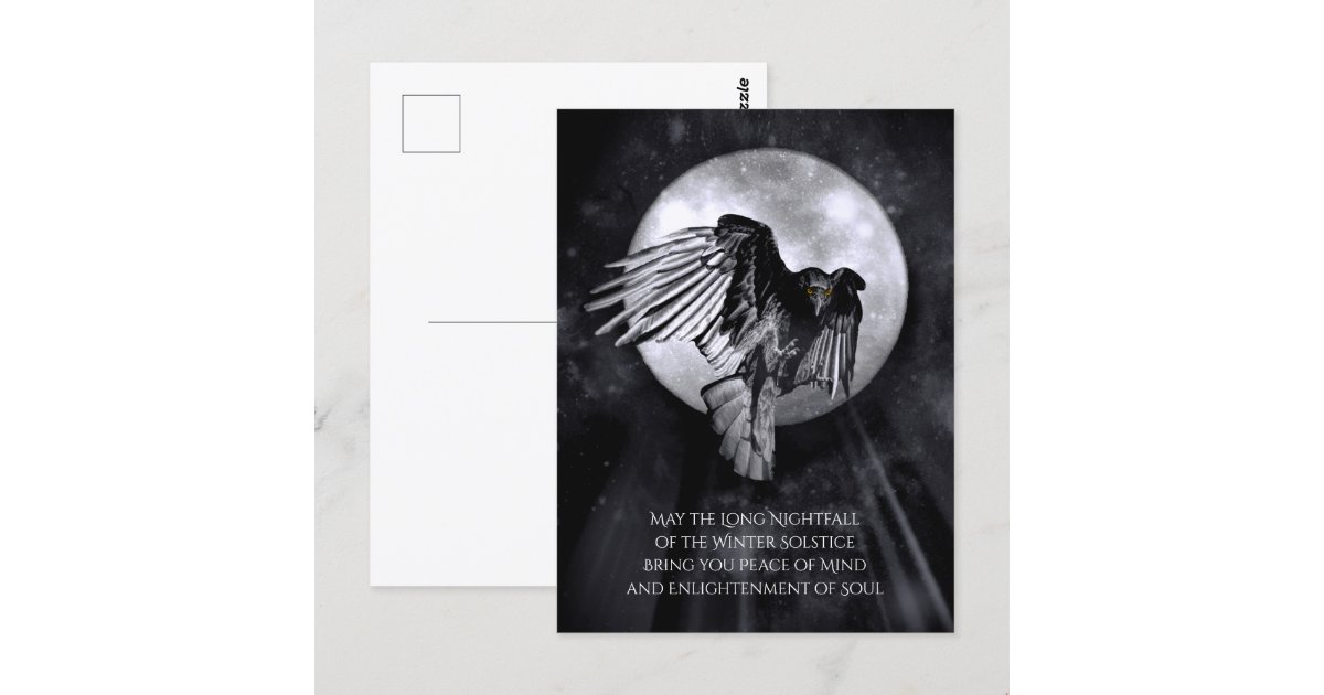 Winter Solstice Raven or Crow and Moon Yule Postcard | Zazzle