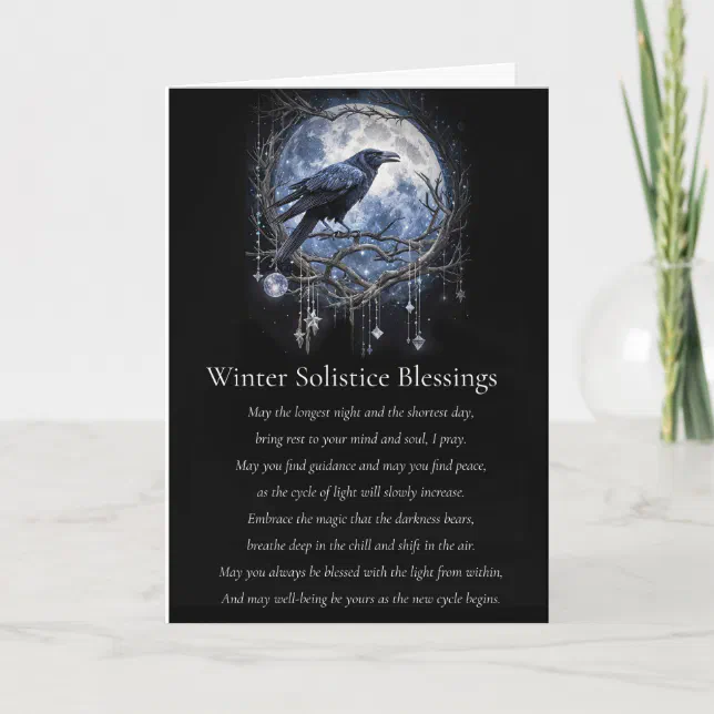 Winter Solstice Yule with Raven Moon and Crystals Card | Zazzle