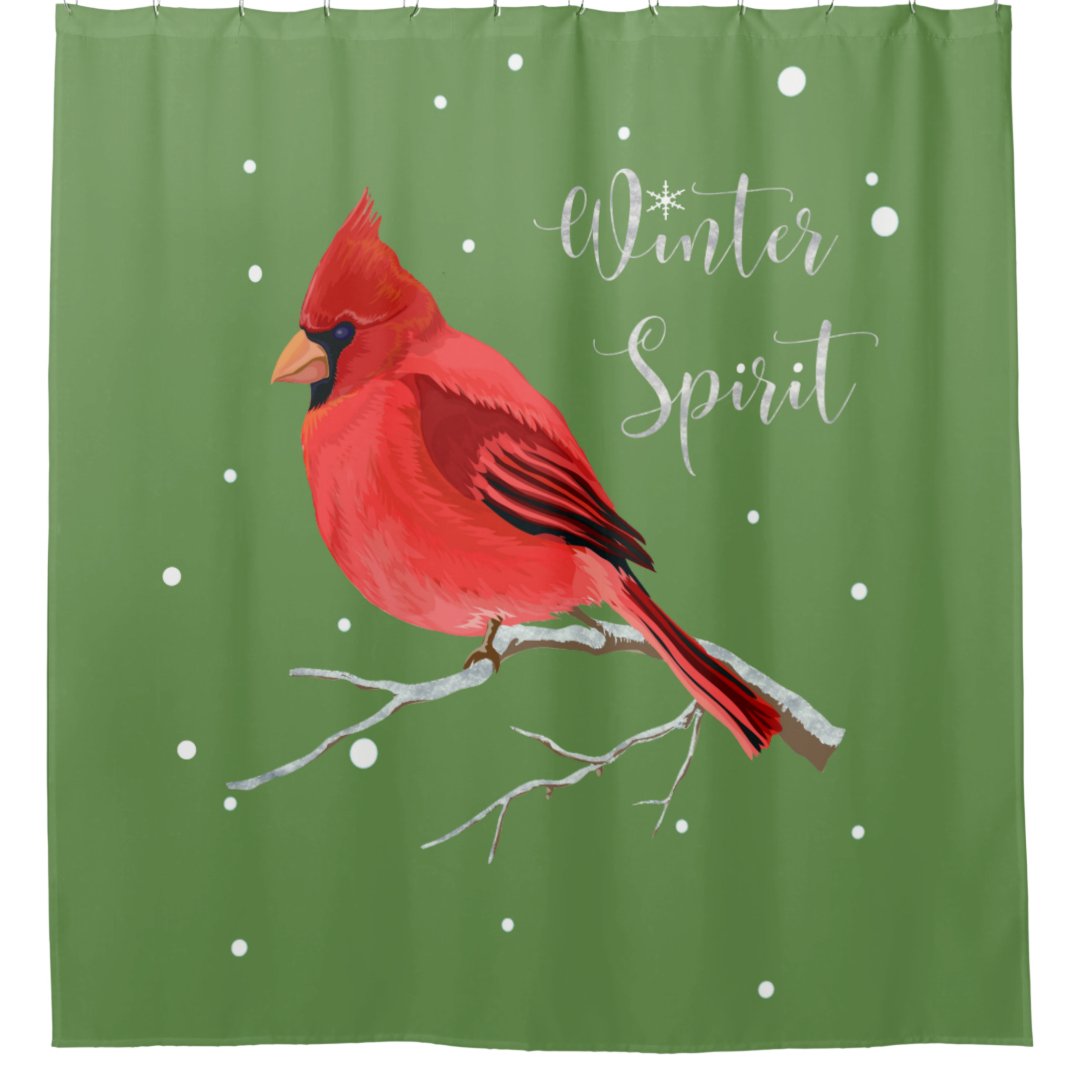 Winter Spirit Red Cardinal Christmas Bird Shower Curtain | Zazzle