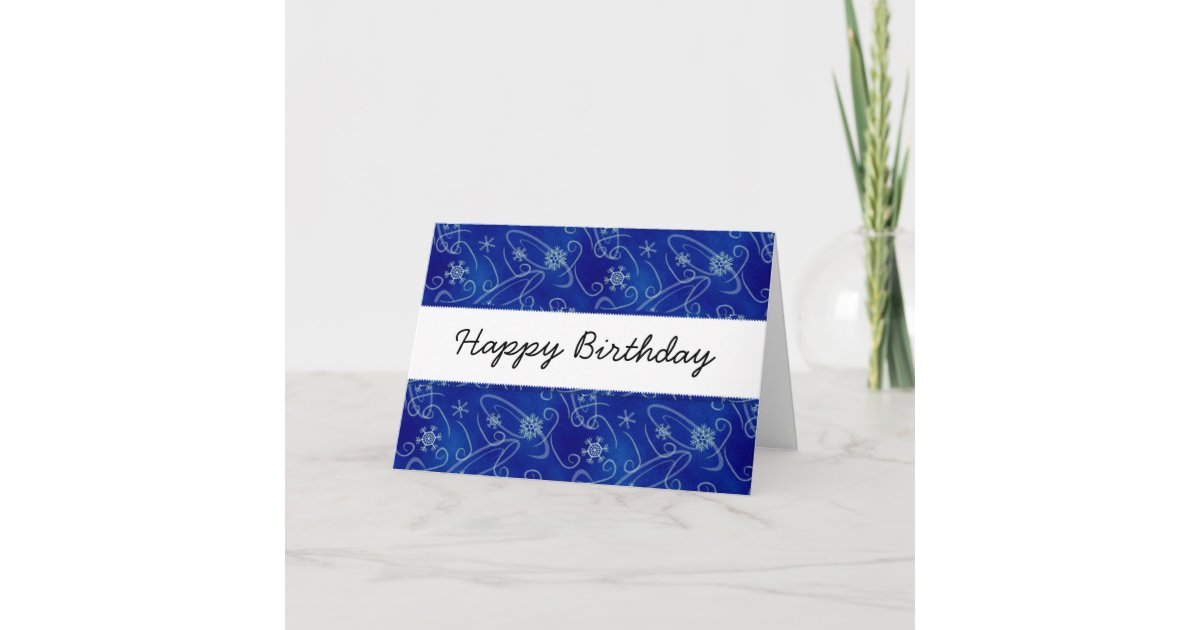 Winter Swirls & Snowflakes Happy Birthday Card | Zazzle