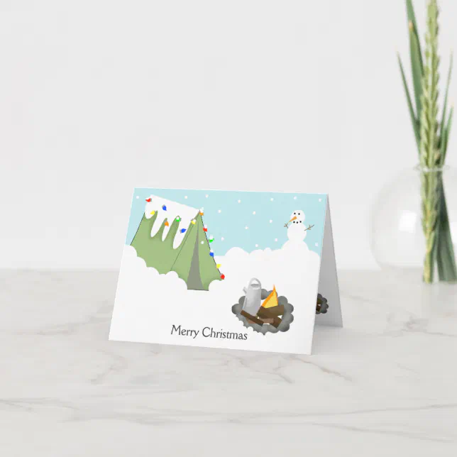 WINTER TENT CAMPING CHRISTMAS CARD | Zazzle