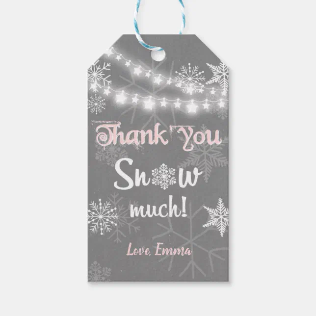 Winter thank you Snow much favor tags Girl Pink | Zazzle