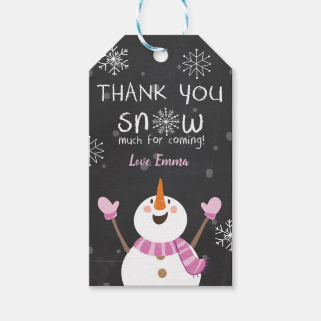 Winter thank you Snow much favor tags Snowman Pink | Zazzle