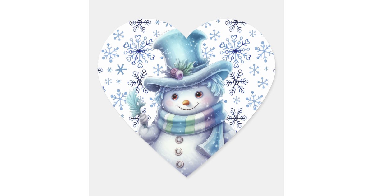 Winter Time Snowman Heart Sticker | Zazzle