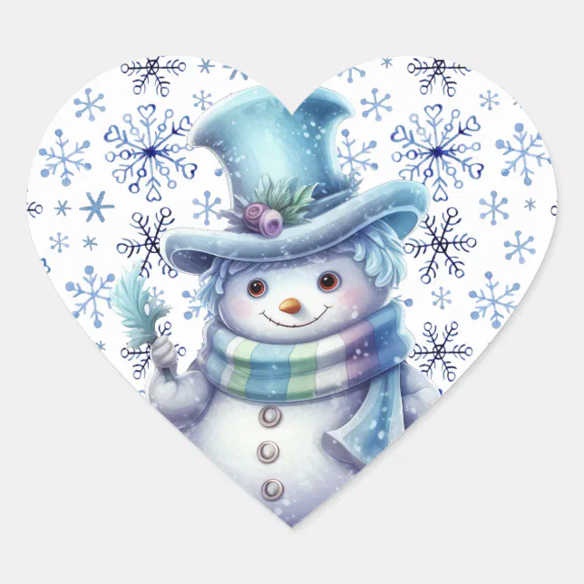 Winter Time Snowman Heart Sticker | Zazzle