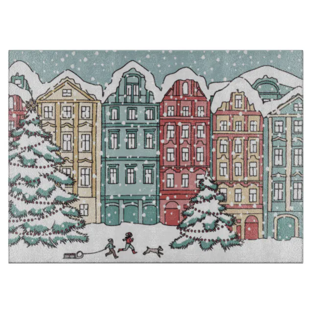 Winter Town Scene Cutting Board | Zazzle