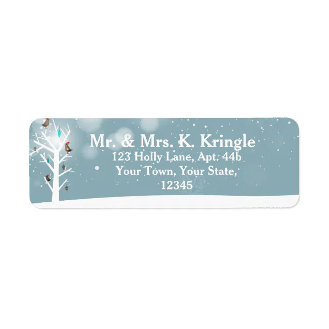Winter Tree Birds On Blue Address Labels | Zazzle