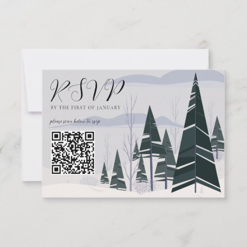 Winter Trees Snow Forest QR Code Wedding Website RSVP Card | Zazzle