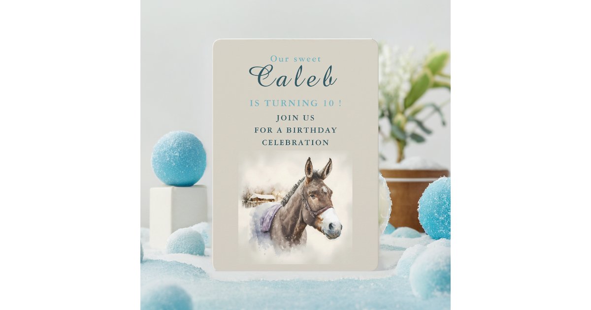 Winter vibes Donkey - Birthday Invitation Card | Zazzle